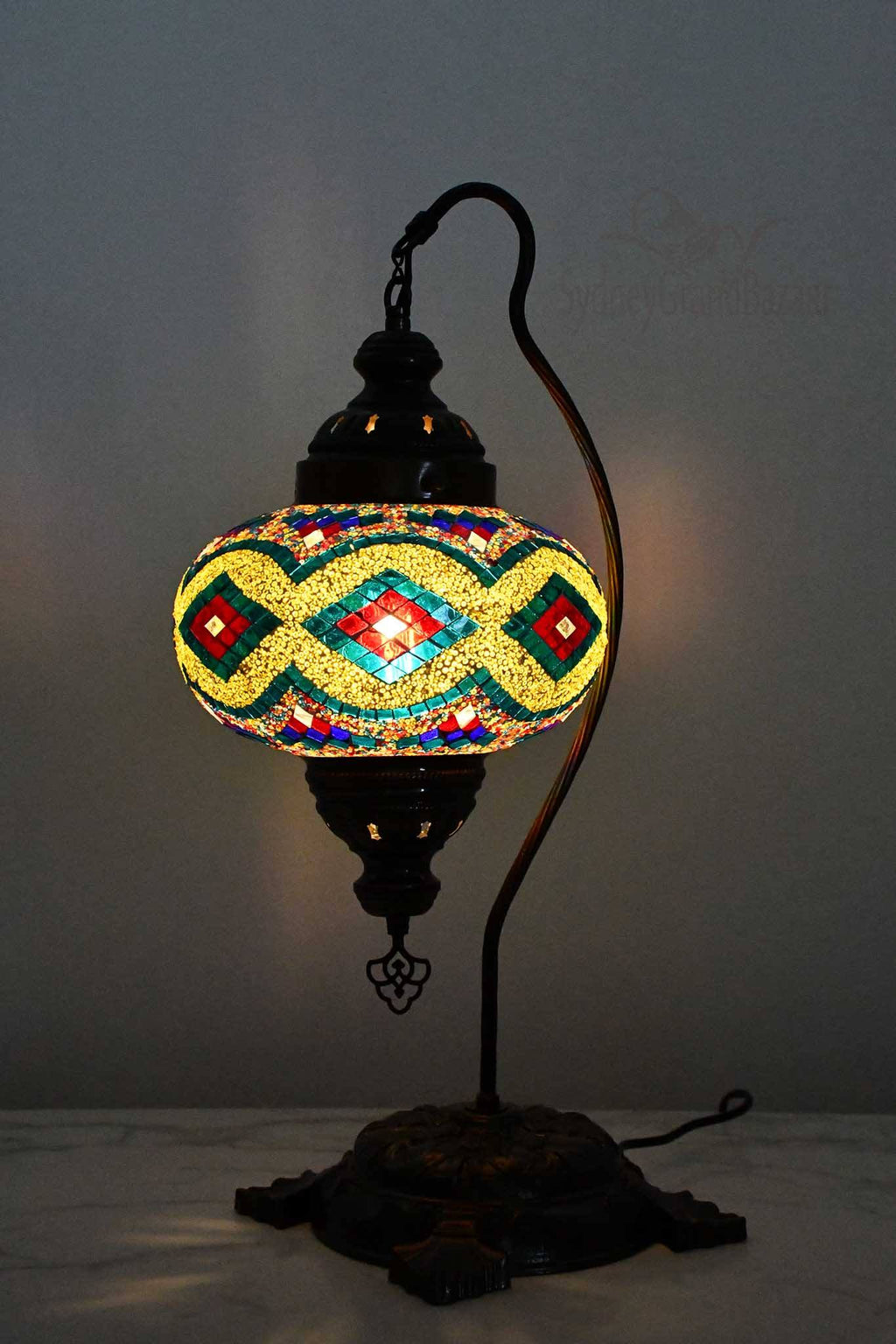 Turkish Table Lamp Large Colorful Kilim Green Yellow | Sydney Grand Bazaar