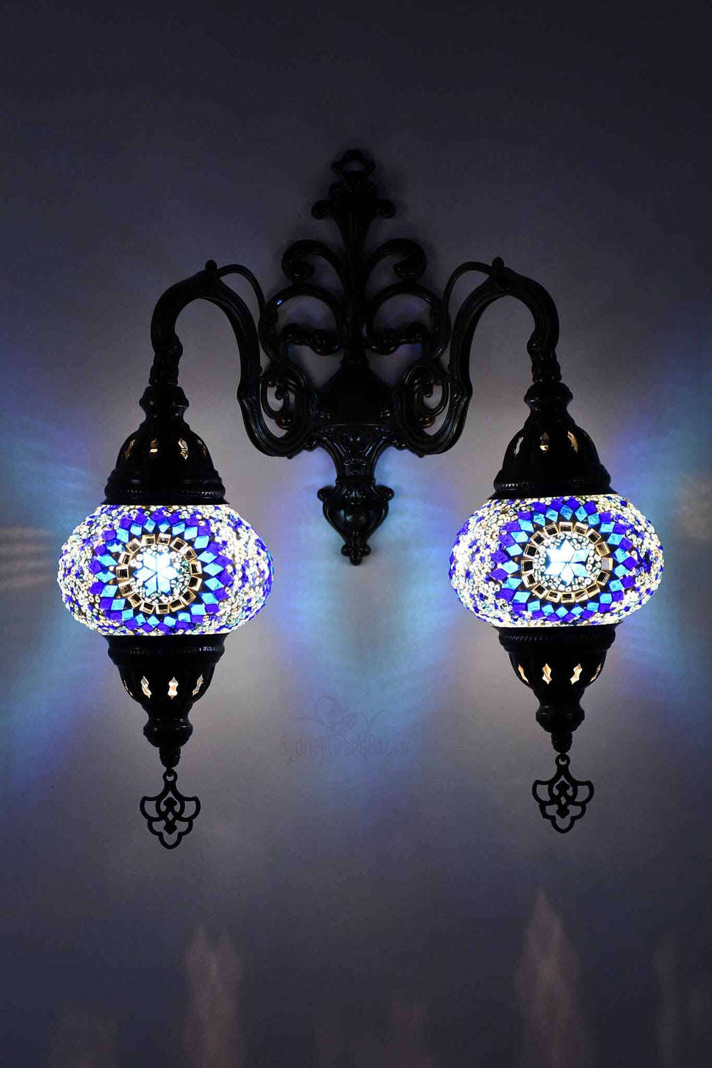 Turkish Light Double Wall Hanging Blue Aqua Round | Wall Sconces ...