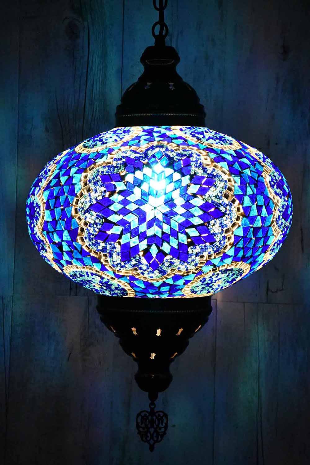 Turkish Pendant Lights Blue Mosaic Star Circle | Decorative Lights ...