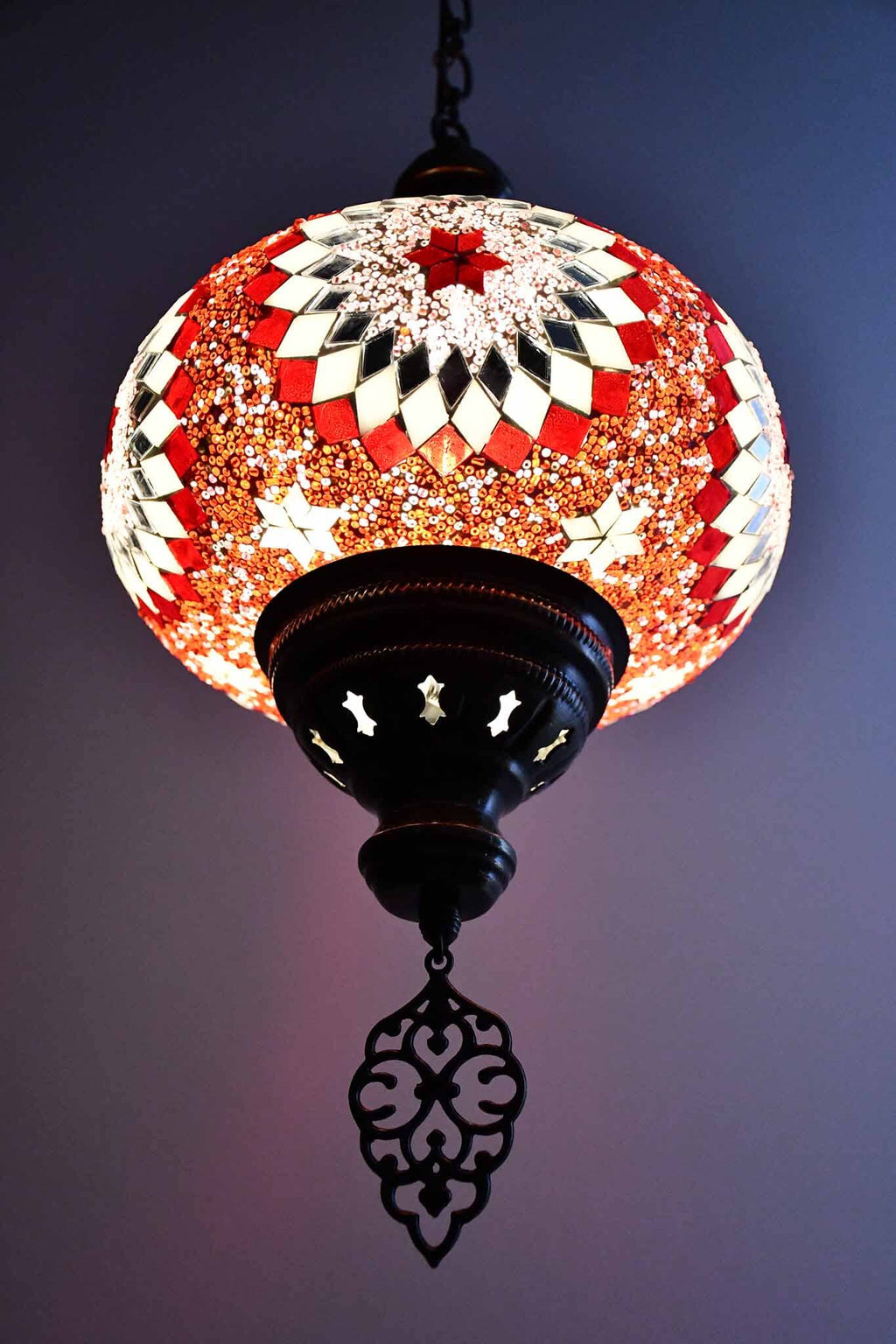 Turkish Ceiling Light Single Red White Beads Star B4 | Pendant Light ...